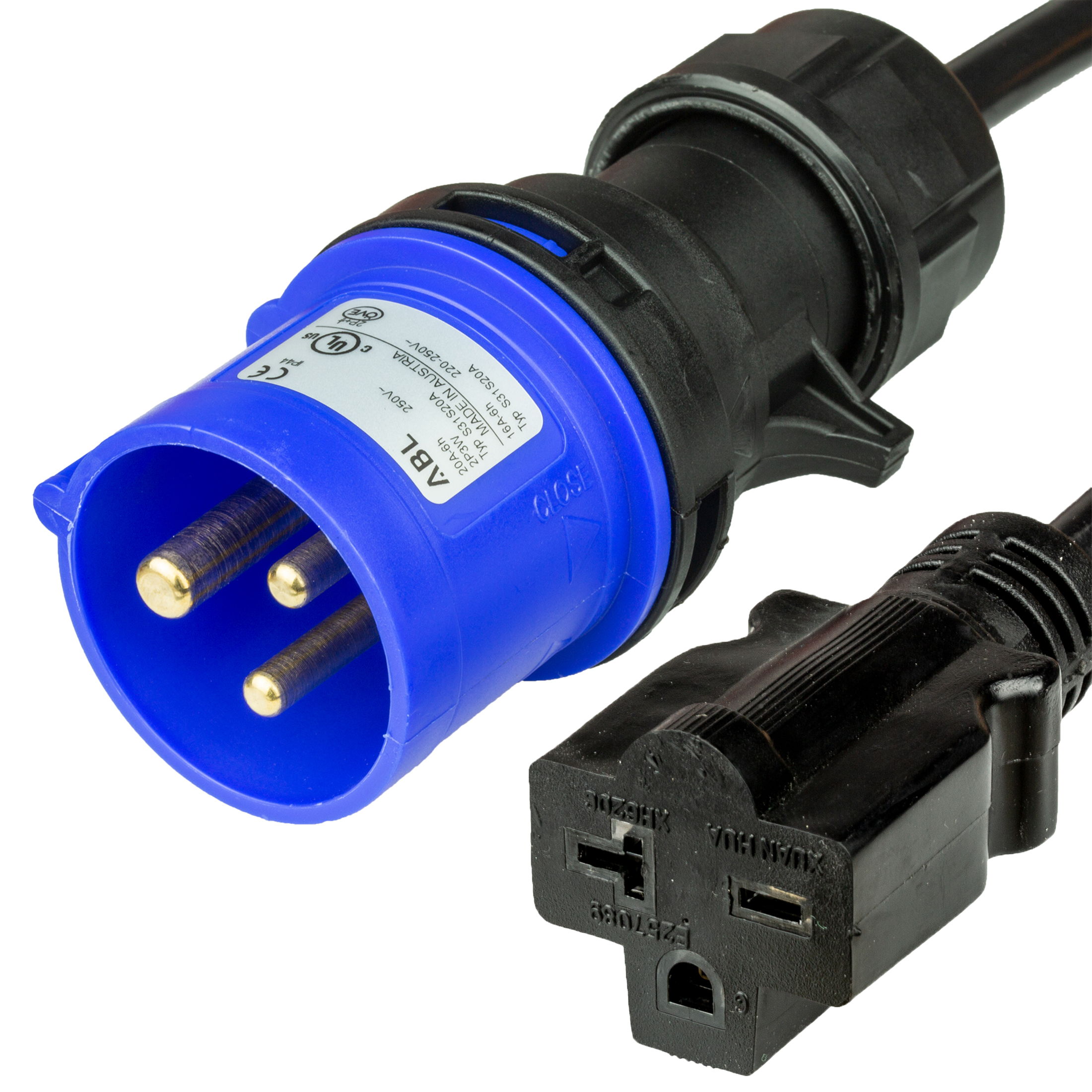 3FT IEC309 320P6 BLUE PLUG to NEMA 6-20R Power Cord