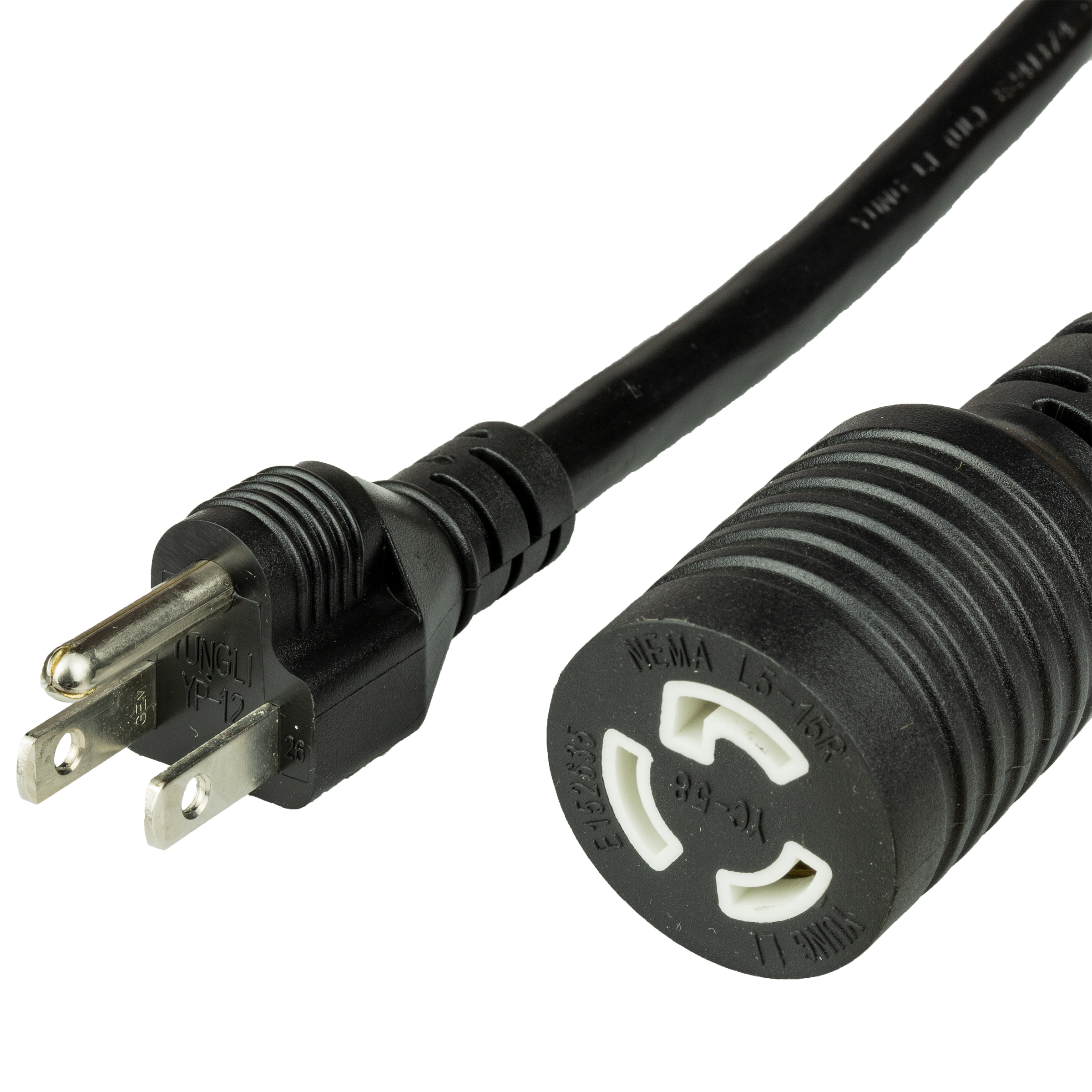 1FT NEMA 5-15P to L5-15R 15A 125V 14awg-3c SJT Adapter Cord - BLACK.