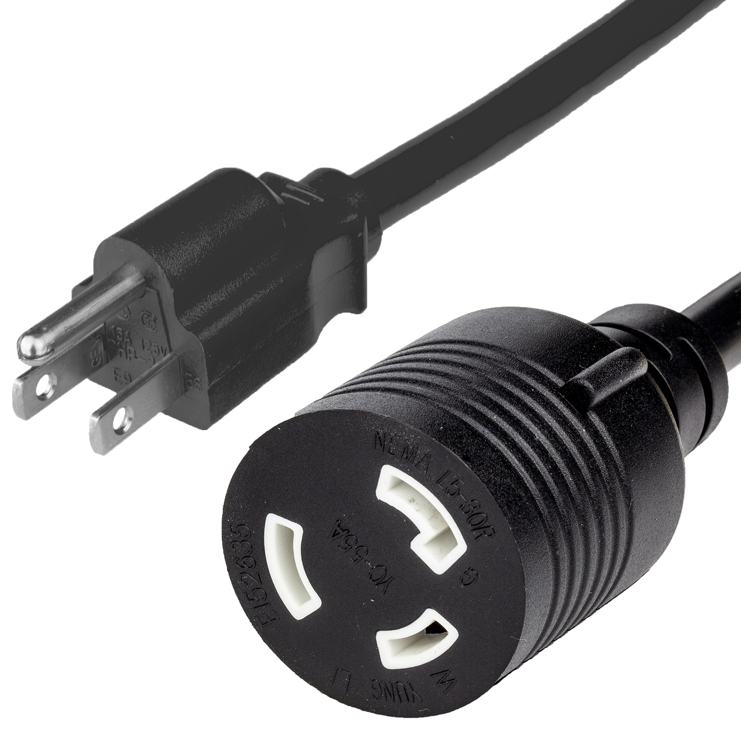 1FT NEMA 5-15P to L5-30R 15A 125V 14awg SJT Adapter Cord - BLACK 1FT NEMA 5-15P to L5-30R 15A 125V 14awg SJT Adapter Cord - BLACK