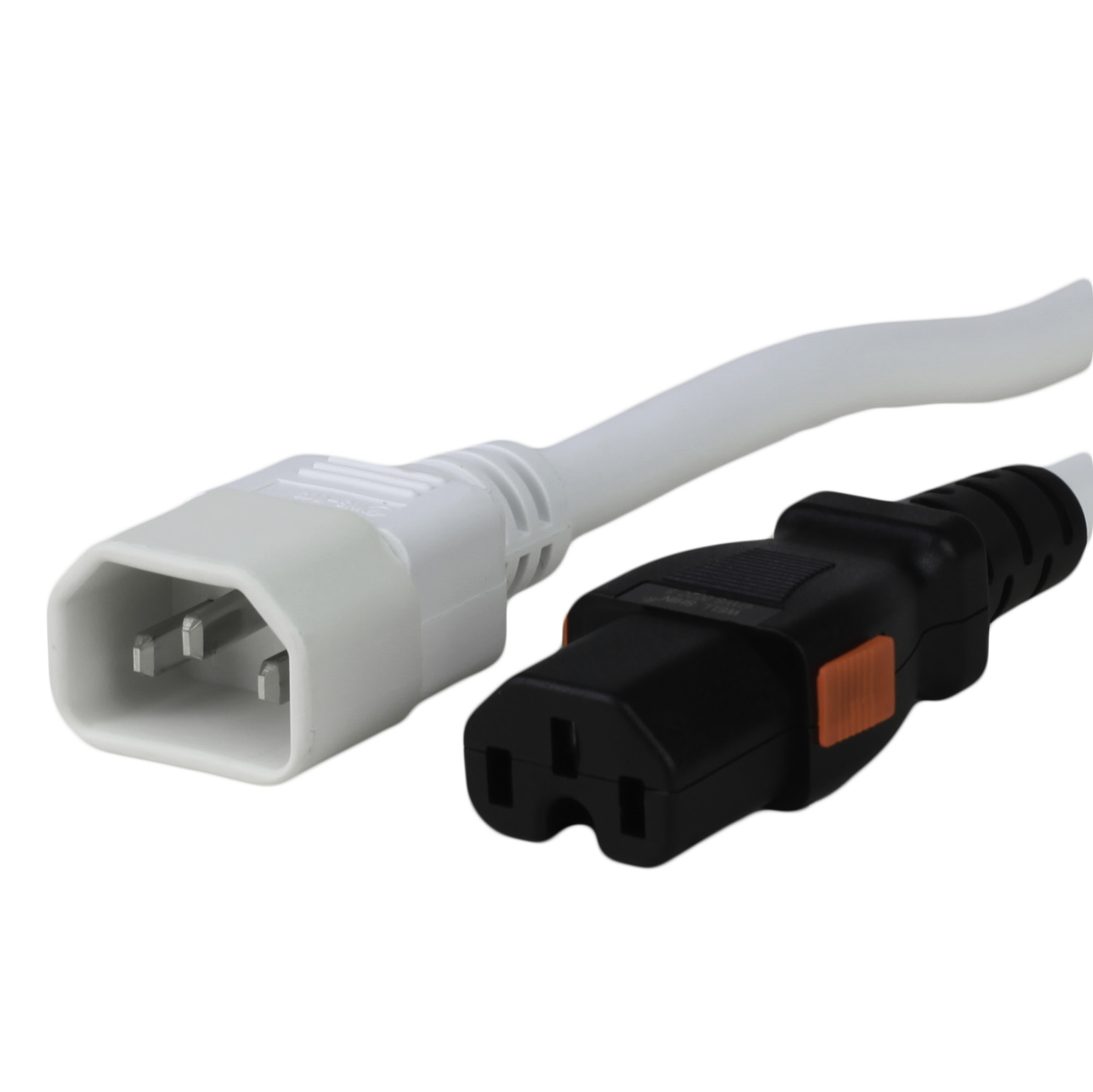 3FT A-Lock C15 C14 15A 250V WHITE Power Cord
