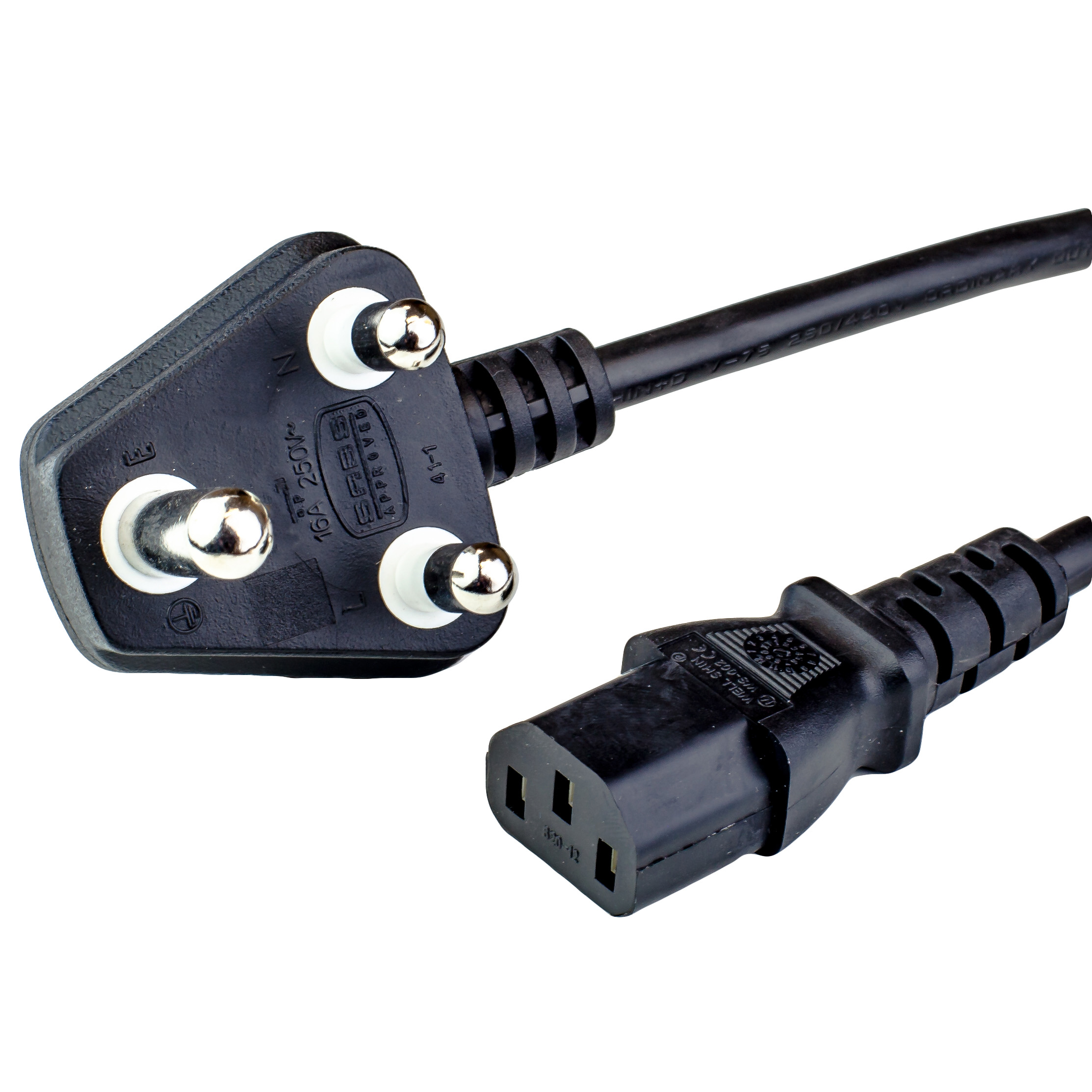 2.5m BS546 Down Angle Plug to IEC60320 C13 10A 250V H05VV-F3G1.0 Power ...