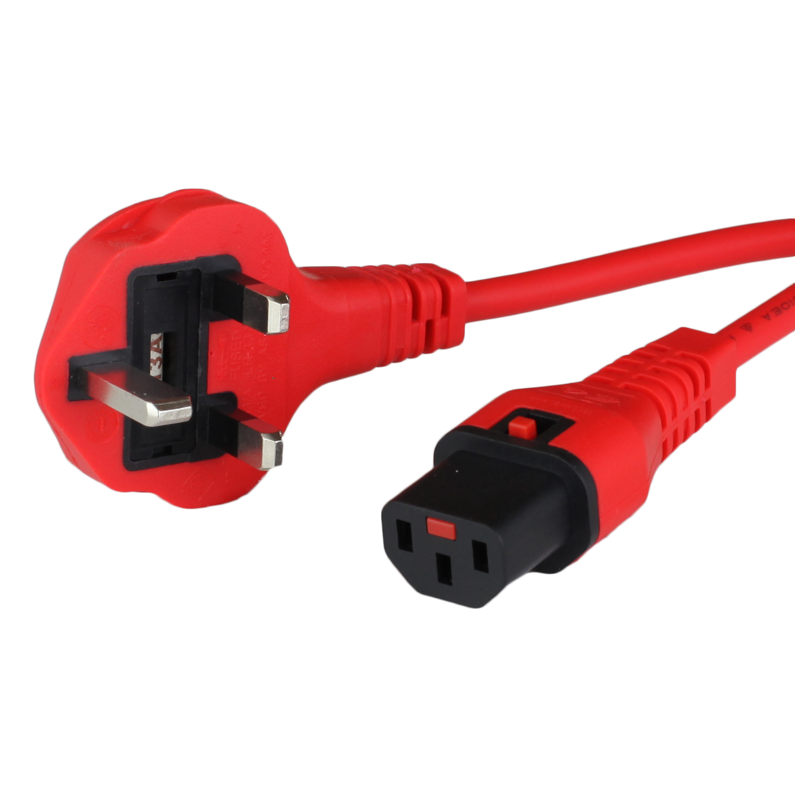 6FT UK BS1363 to C13 LOCKING 10A 250V H05VVF3G1mm Power Cord - RED